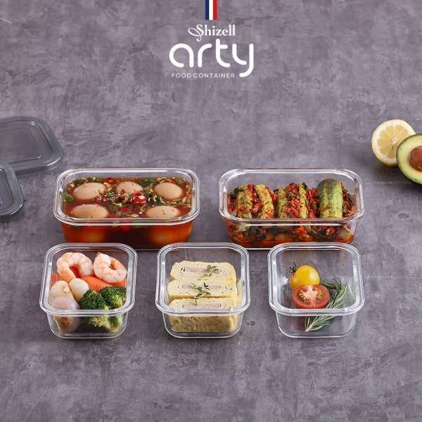 [쉬젤] 아티 내열용기 직사각5종세트(직사각 400ml*3ea + 640ml*2ea) - CJ프레시마켓